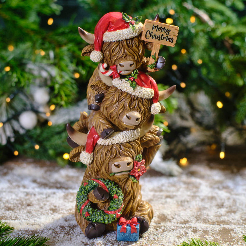 LANGS Highland Cow Triple Stack Christmas Figurine 32.5 – The Cope