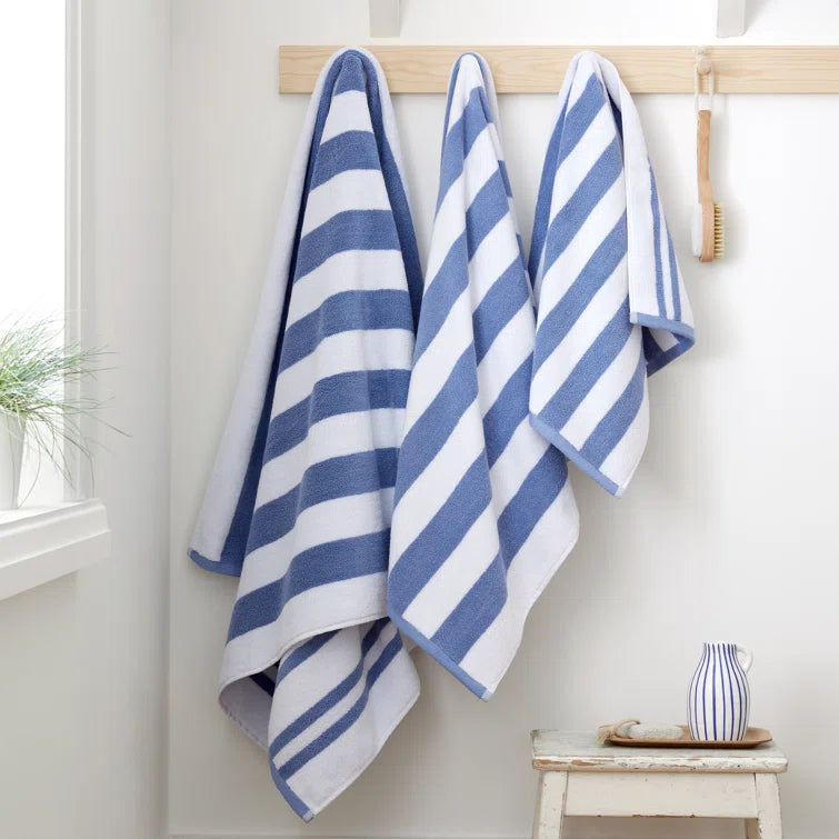 BIANCA Reversible Jacquard Stripe Cotton Towel - Blue (Available in 3 ...