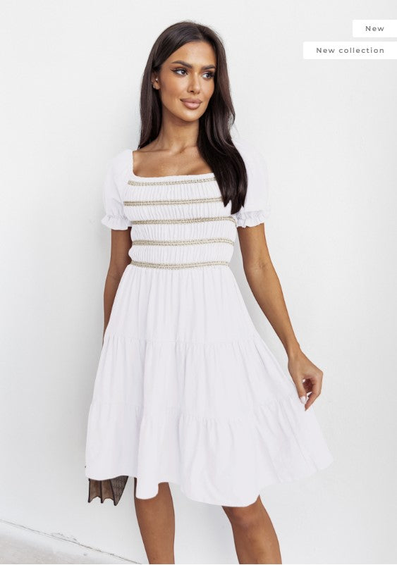 COPE CLOTHING : Shiny Band Ruffled Summer Dress - White – The Cope
